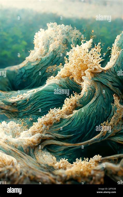 Japanese Classical Art Wave Woodcut Abstract Background 3 D
