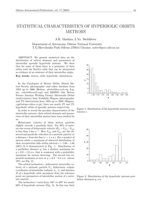 Pdf Statistical Characteristics Of Hyperbolic Orbits Meteors