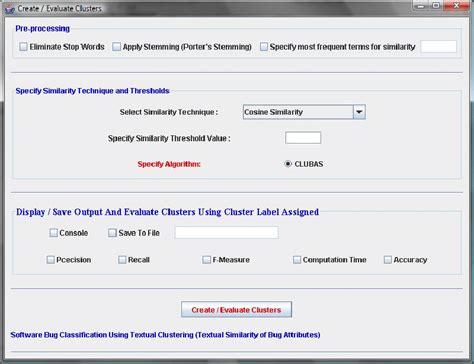 Gui Snapshot For Specifying Various Parameters In Clubas Download