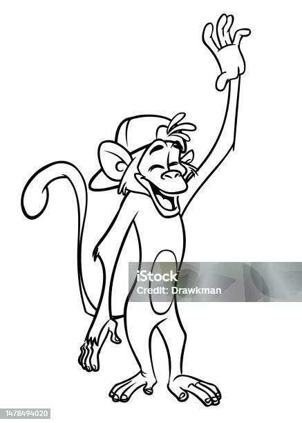 Kartun Monyet Lucu Ilustrasi Vektor Garis Simpanse Monyet Bahagia Untuk