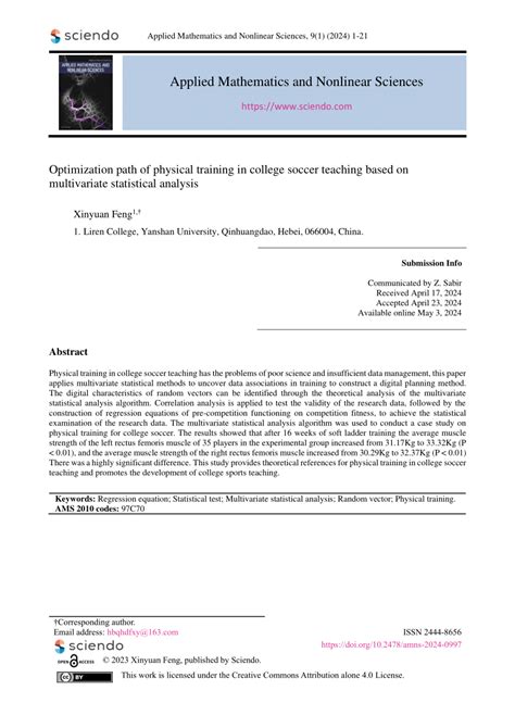 Pdf Optimization Path Of Physical Training In College Soccer Teaching Based On Multivariate