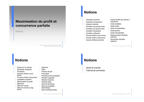 Maximisation Du Profit Et Concurrence Parfaite Notions Notions Notions