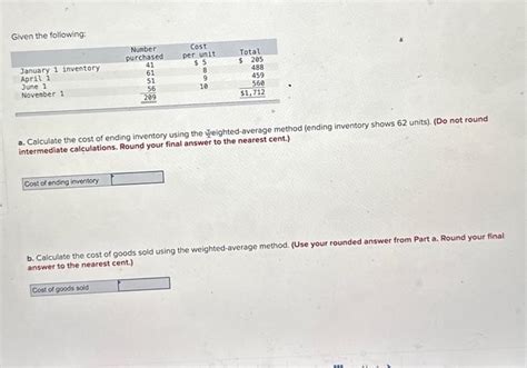 Solved Glven The Following A Calculate The Cost Of Ending