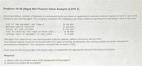 Solved Problem Algo Net Present Value Analysis Chegg