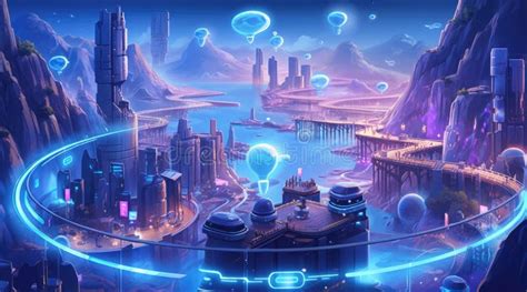 A Virtual City With Holograms And Bright Road Lines Stock Illustration