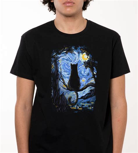 Cat Starry Night By Fanfabio T Shirts
