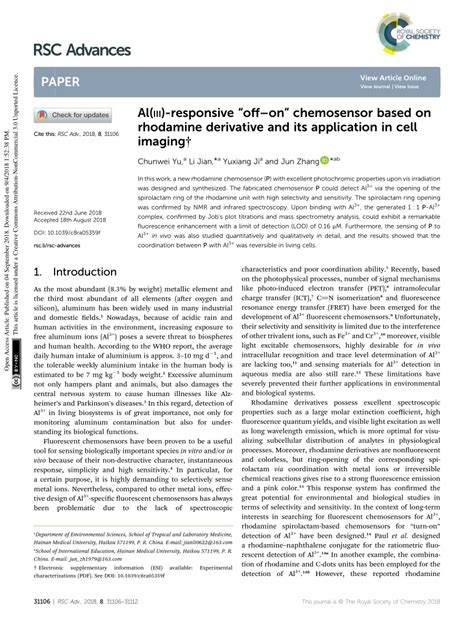 Pdf Aliii Responsive Offon” Chemosensor Based On Rhodamine
