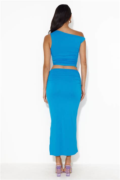 Ignite Love Off Shoulder Crop Top Blue Hello Molly