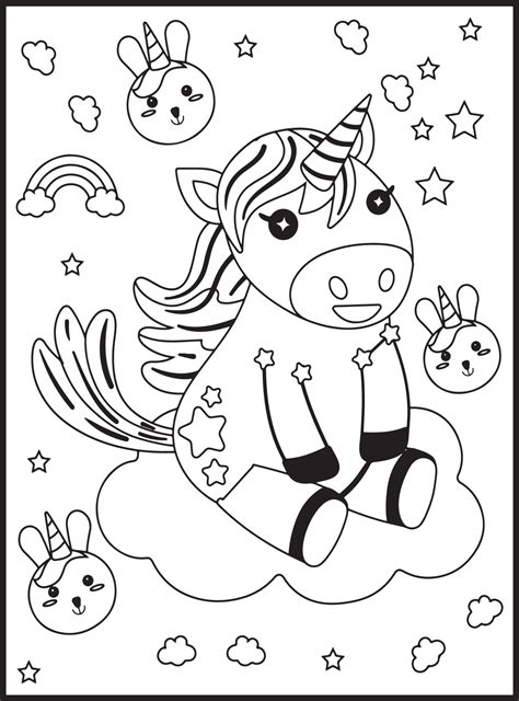 Cute Kawaii Unicorn Coloring Pages 19549125 Vector Art At Vecteezy