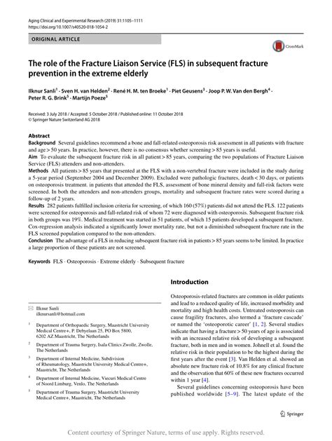 The Role Of The Fracture Liaison Service Fls In Subsequent Fracture