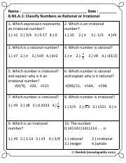 Classifying Rational And Irrational Numbers Practice Course Hero