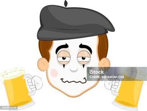 벡터 일러스트 레이 션 머리 캐릭터 거리 연기자 마임 만화 술취함 맥주 유리 Alcoholics Anonymous에 대한 스톡