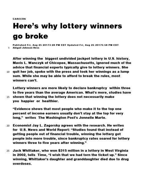 Heres Why Lottery Winners Go Broke Text Pdf Lottery