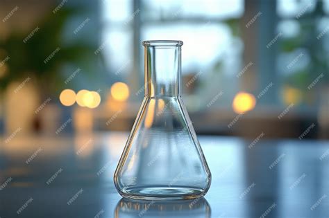 Empty Erlenmeyer Flask On Laboratory Table A View Of Scientific Glassware And Equipment Setup