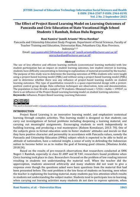 pdf the effect of project based learning model on learning outcomes