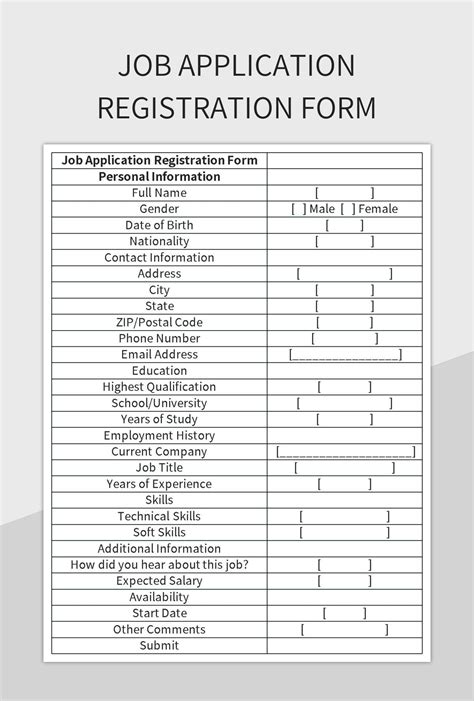 Job Application Registration Form Excel Template And Google Sheets File