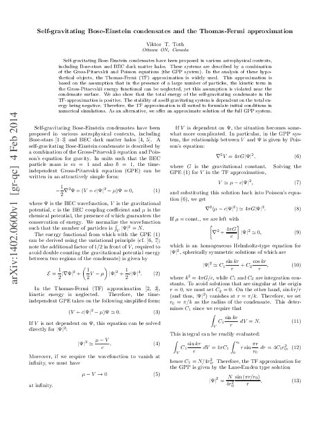Pdf Self Gravitating Bose Einstein Condensates And The Thomas Fermi Approximation Viktor T