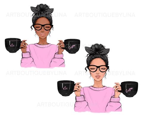 Coffee Lover Girl With Coffee Clipart Fashion Girl Clipart Etsy