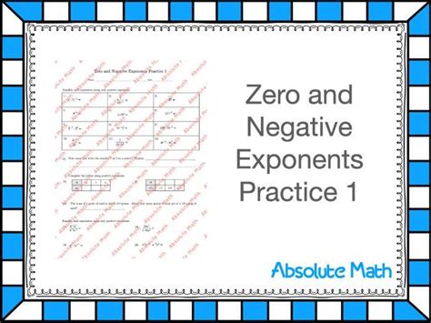 Zero And Negative Exponents Practice Teaching Resources