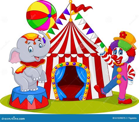 Circus Elephant And Clown With Carnival Background Vector Illustration