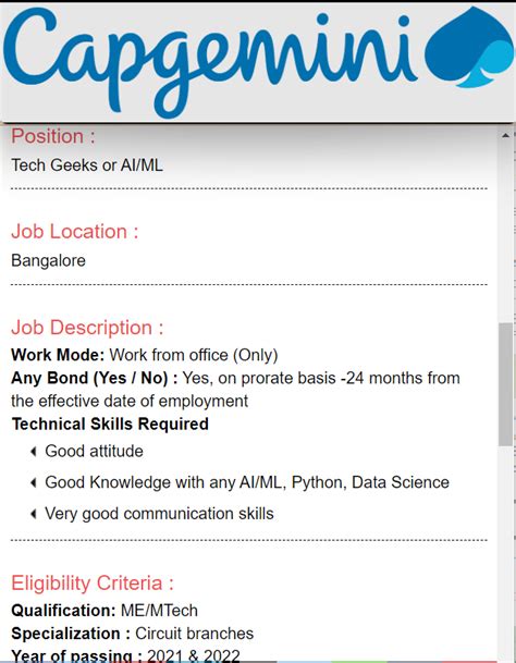 Capgemini Recruitment 2023 Hiring Tech Geeks Or Ai Ml Bachelors