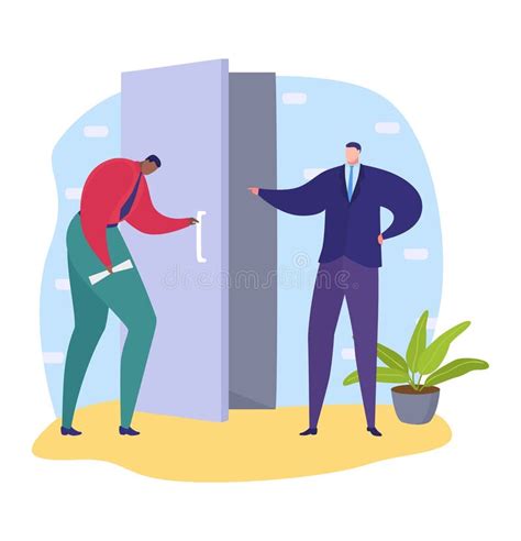 woman struggling to open a large safe door man in a suit gesturing