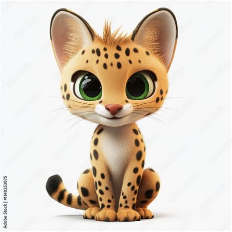 Cute Serval Cartoon 3d Rendered White Background Playful Style