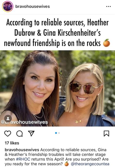 Are Rhoc Stars Heather Dubrow And Gina Kirschenheiter Feuding