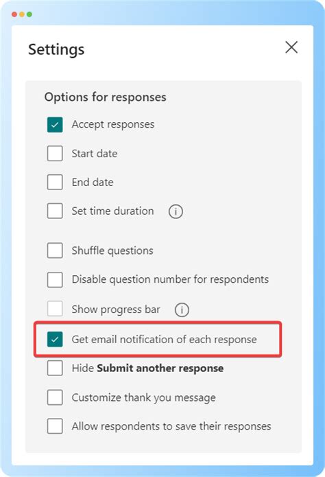how to set up microsoft forms email notifications