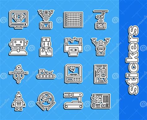 Set Line Electronic Computer Components Motherboard Digital Chip Drone Delivery Concept