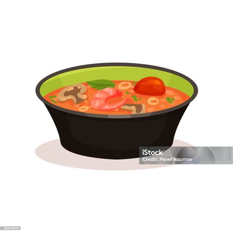 톰 얌 쿵 매운 수프 흰색 배경에 타이 요리 벡터 일러스트 레이 션 0명에 대한 스톡 벡터 아트 및 기타 이미지 0명 그릇