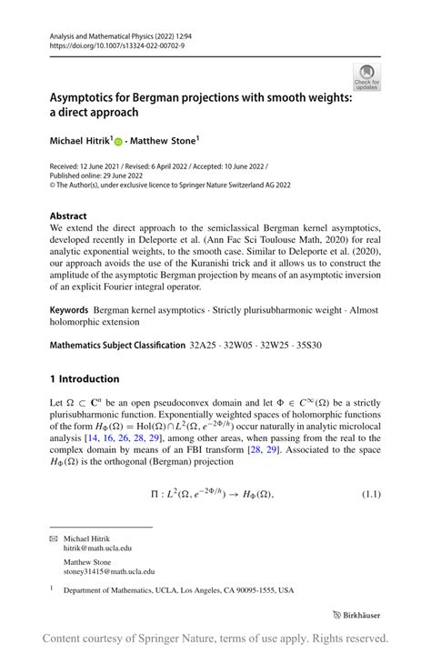 Asymptotics For Bergman Projections With Smooth Weights A Direct Approach