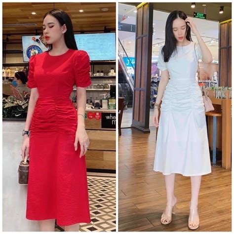 2 Color Round Neck Midi Dress With Real Pictures Shopee Philippines