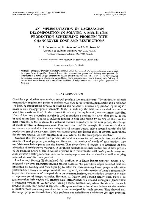 pdf lagrangian decomposition for production scheduling