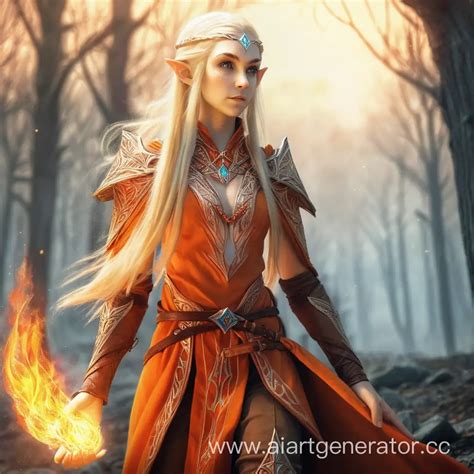 Solitary Blonde Elven Fire Mage Ai Art Generator