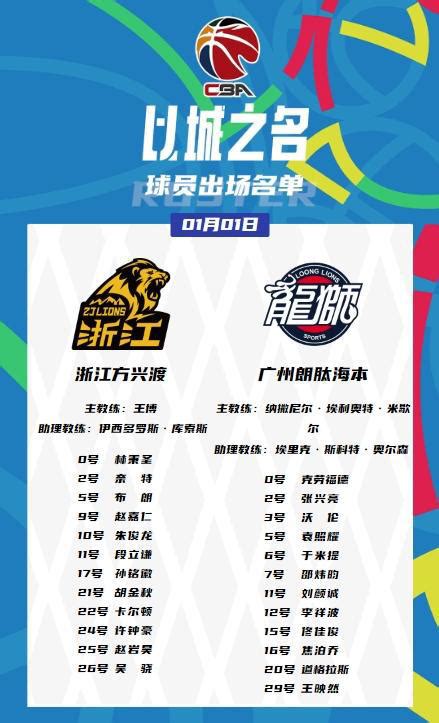 广州vs 广厦大名单：胡金秋、孙铭徽在列，焦泊乔出战