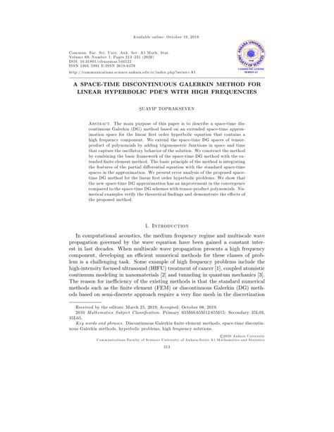 Pdf A Space Time Discontinuous Galerkin Method For Linear Hyperbolic Pdes With High Frequencies