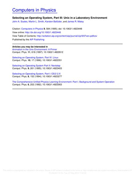 (PDF) Selecting an Operating System, Part III: Unix in a Laboratory Environment