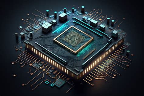 Electronic Circuit Board Close Up Glowing Microchip In Macro Futuristic Circuit Concept