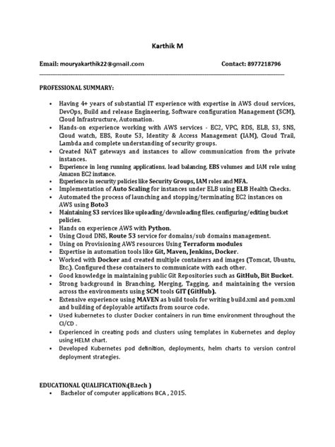 Karthik Awsdevops 4yrs Resume Pdf Amazon Web Services Cloud Computing