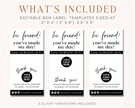 Editable Box Label Template Box Seal Label Custom Branding Template Shipping Label Template