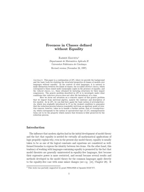 Freeness In Classes Defined Without Equality Pdf