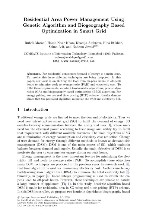 Pdf Residential Area Power Management Using Genetic Algorithm And Biogeography Based