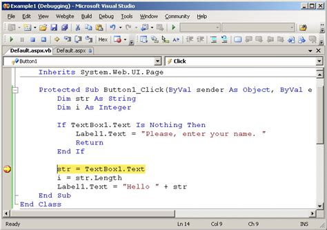 debugging with breakpoints in asp