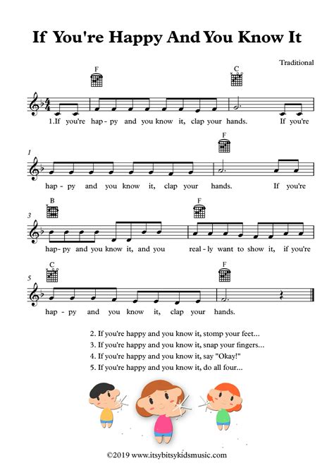 If Youre Happy And You Know It Sheet Music With Chords And Lyrics
