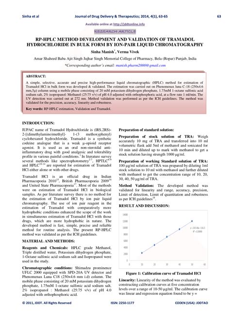 Pdf Rp Hplc Method Development And Validation Of Tramadol Hydrochloride In Bulk Form By Ion