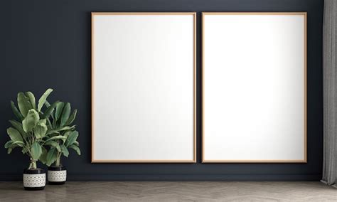 빈 방 Andcanvas 프레임 벽 나무 바닥 식물 중립 방 칸막이 3d 렌더링의 인테리어 디자인 프리미엄 사진