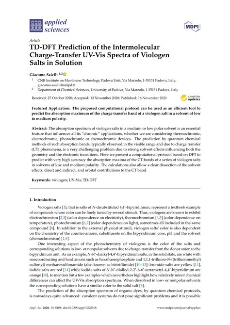 Pdf Td Dft Prediction Of The Intermolecular Charge Transfer Uv Vis
