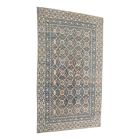 Vintage Dhurrie Flat Weave In Ivory With Blue Patterns By Rug And Kilim