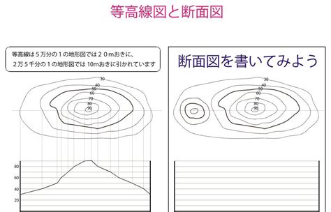 等高線と断面図 ブリッジぷりんと